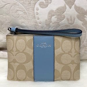 Coach | Bags | Coach Nwt Signature Printlight Blue Wristlet | Poshmark